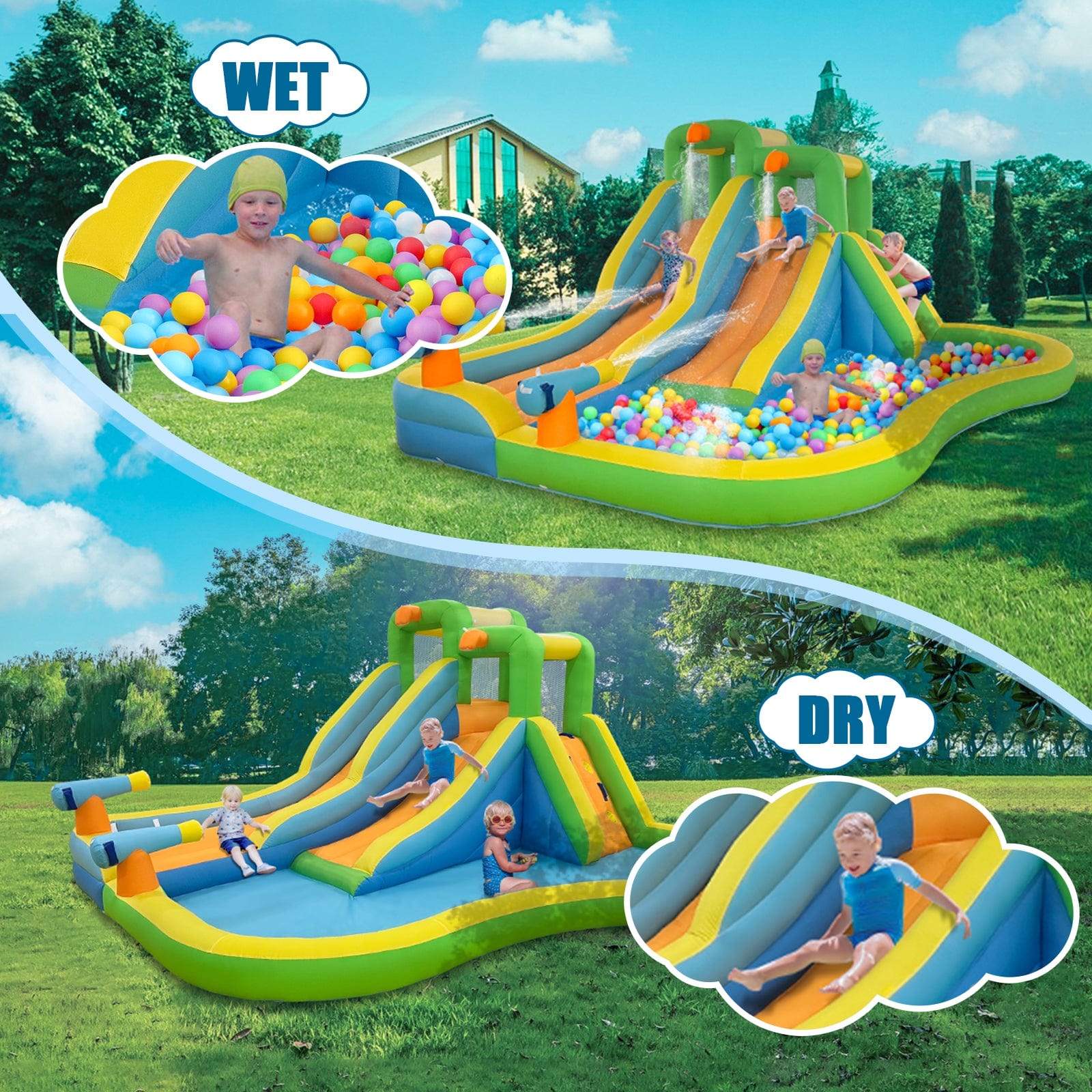 AKSPORT Inflatable Bounce House with Water Slide 5 In 1